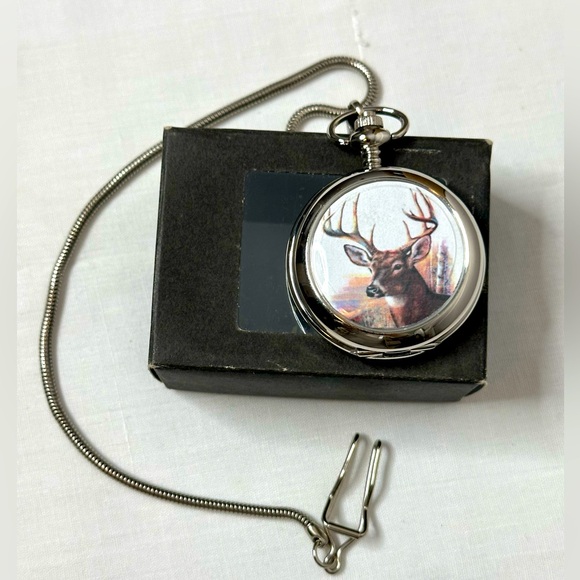 hanslin | Accessories | Hanslin Pocket Watch Mens Silver Toned Deer ...